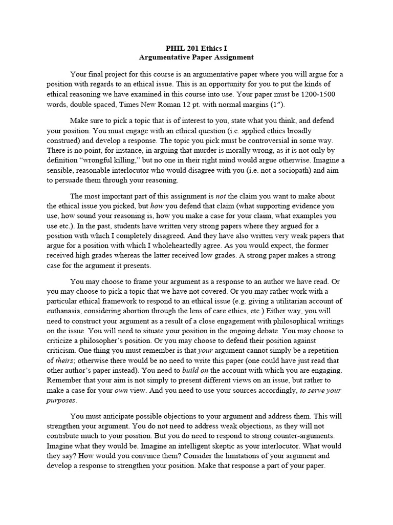 Ethics Final Paper Guidelines | PDF | Reason | Argument