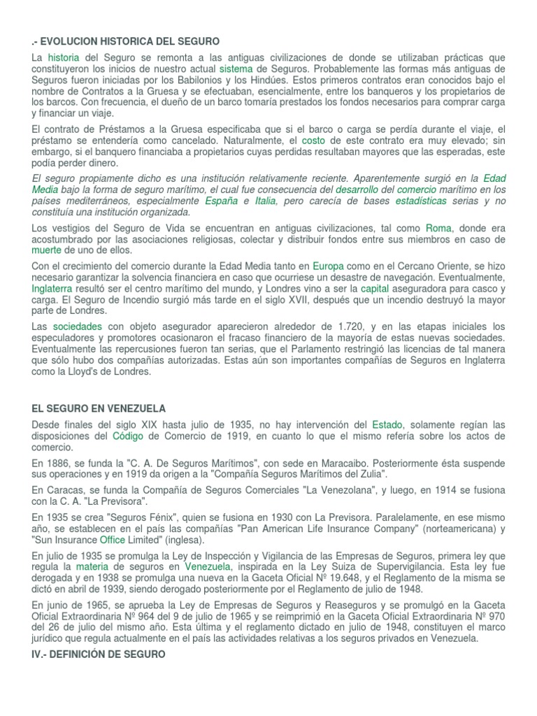 Evolucion Historica Del Seguro | PDF | Póliza de seguros | Seguro