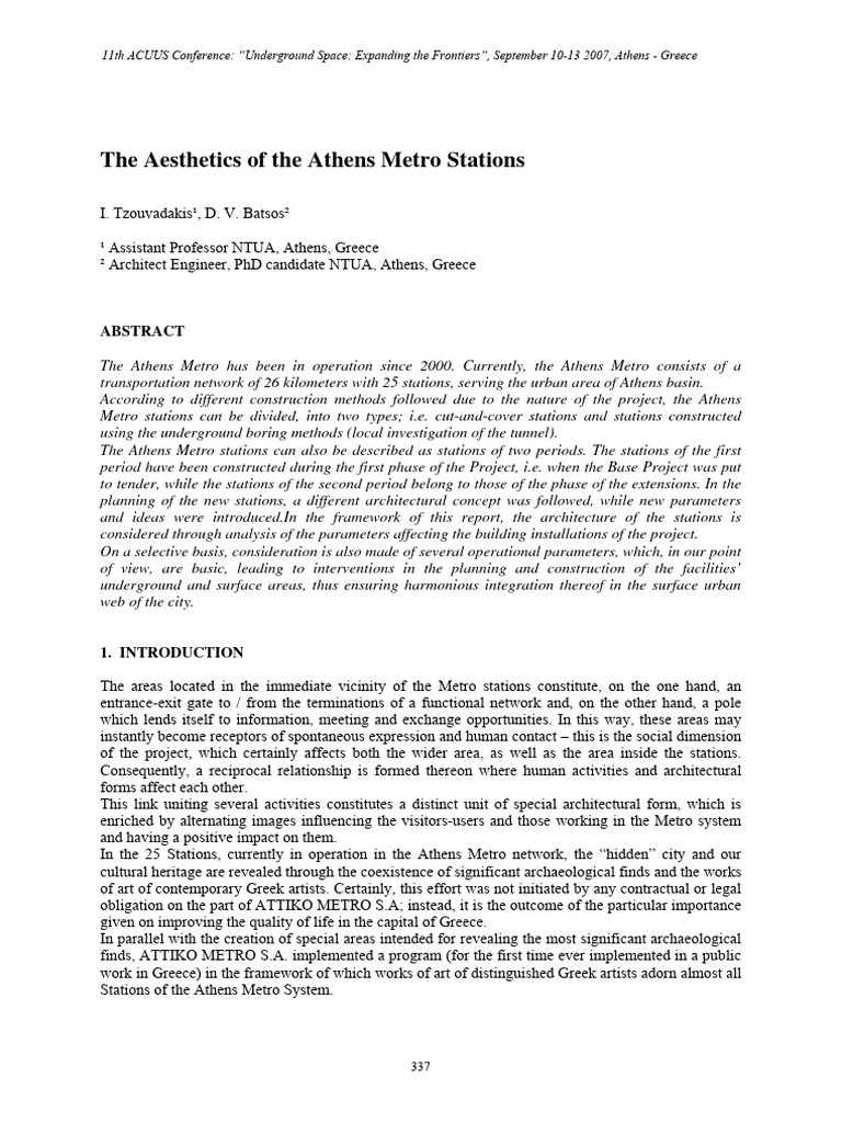 The Aesthetics of The Athens Metro Stations | PDF | Athens | Tunnel