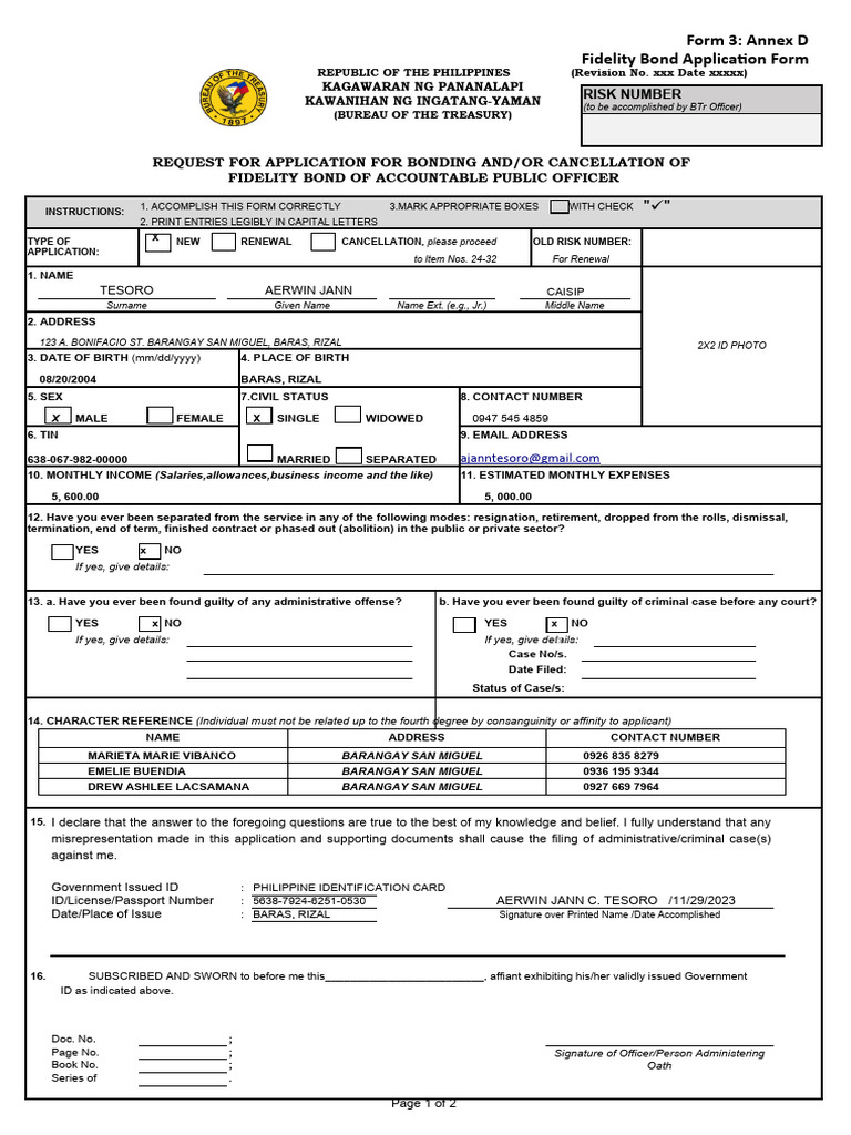 Fidelity Bond Application Form FBAF | PDF | Bonds (Finance) | Government