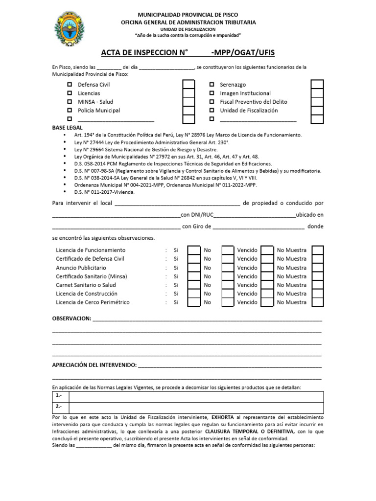 Acta de Inspeccion | PDF | Defensa Civil | Gobernancia