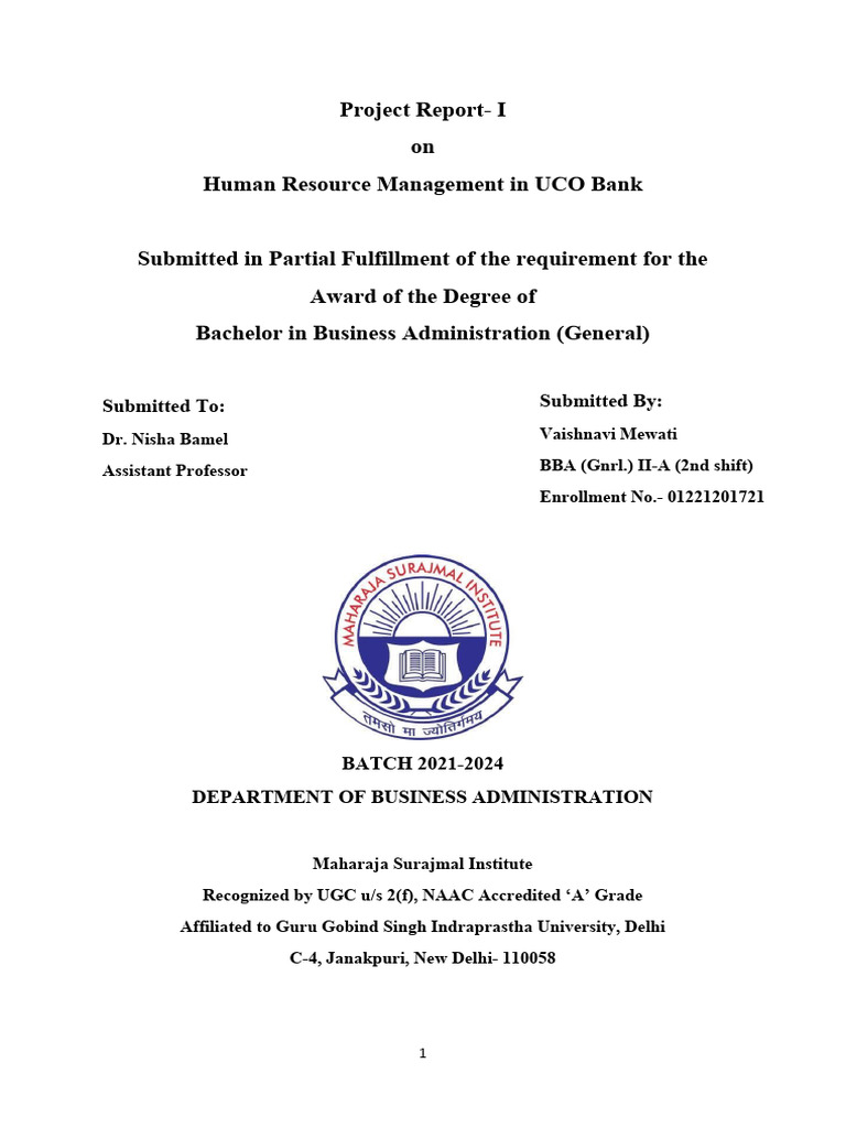 Project Report-I On Human Resource Management in UCO Bank: Submitted To ...