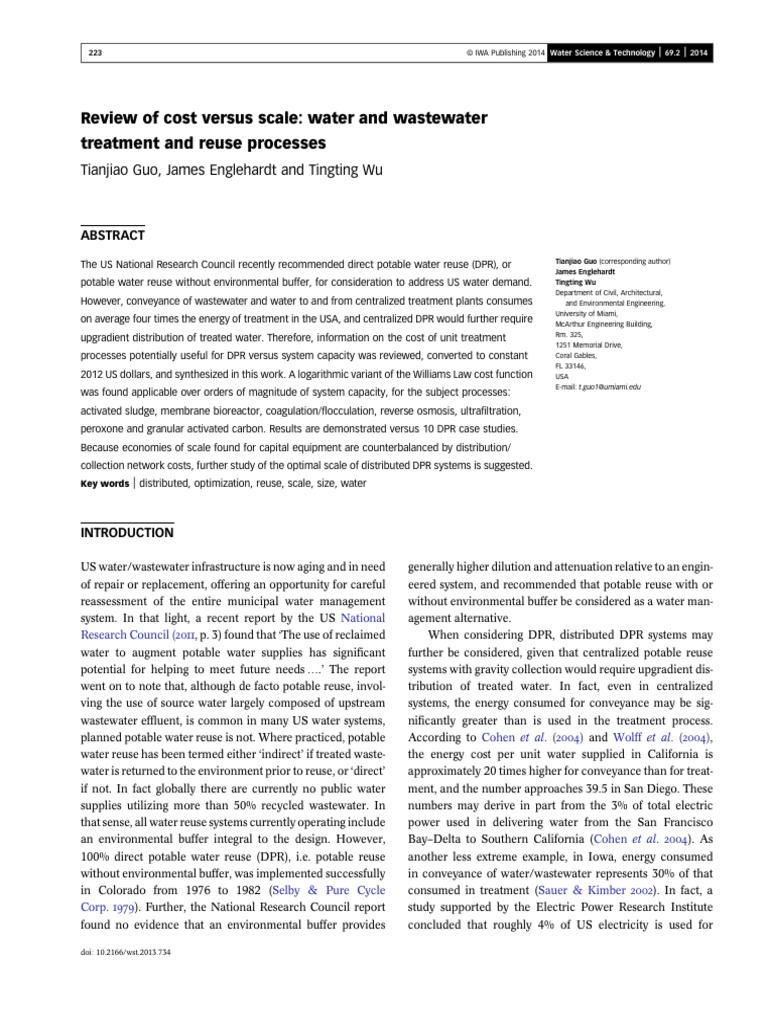 Review of Cost Versus Scale | Download Free PDF | Reclaimed Water ...