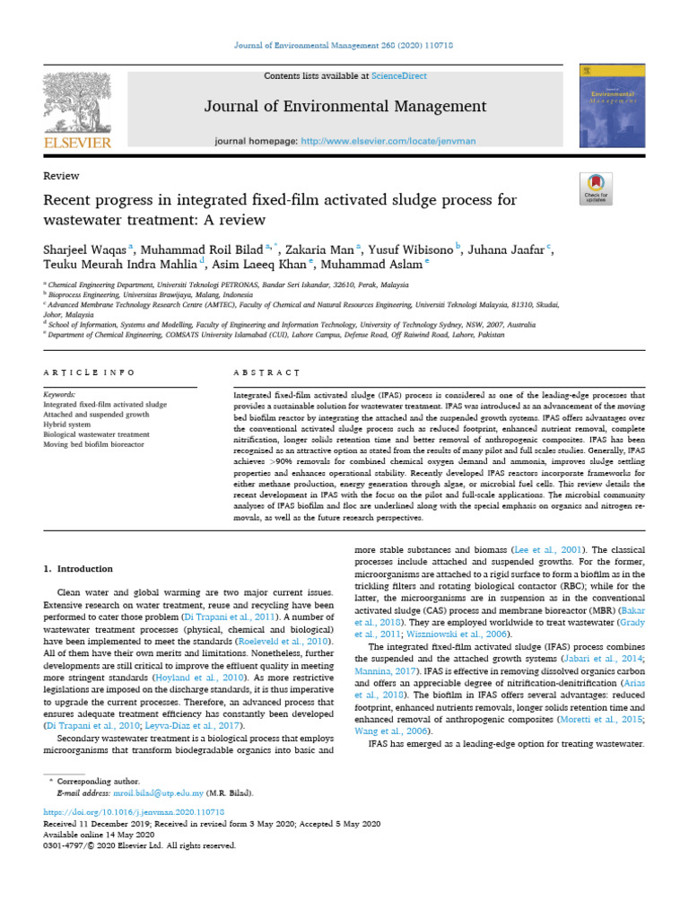 Recent Progress in Integrated Fixed-Film Activated Sludge Process For ...