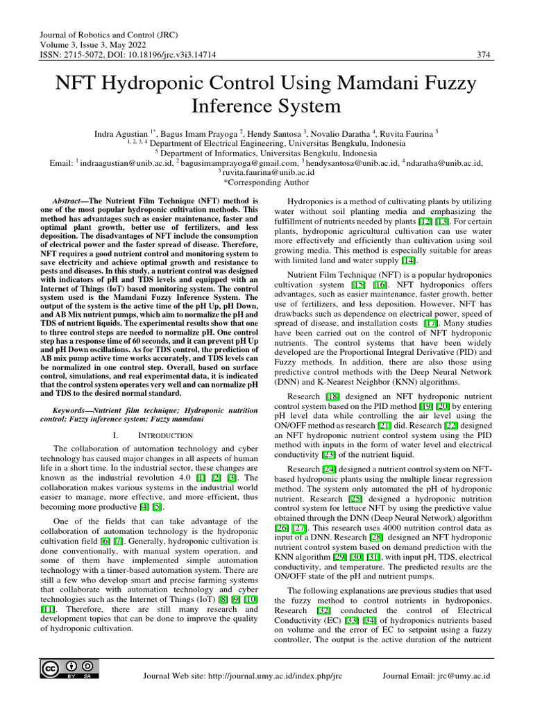 NFT Hydroponic Control Using Mamdani Fuzzy Inferen | Download Free PDF | Hydroponics | Deep Learning