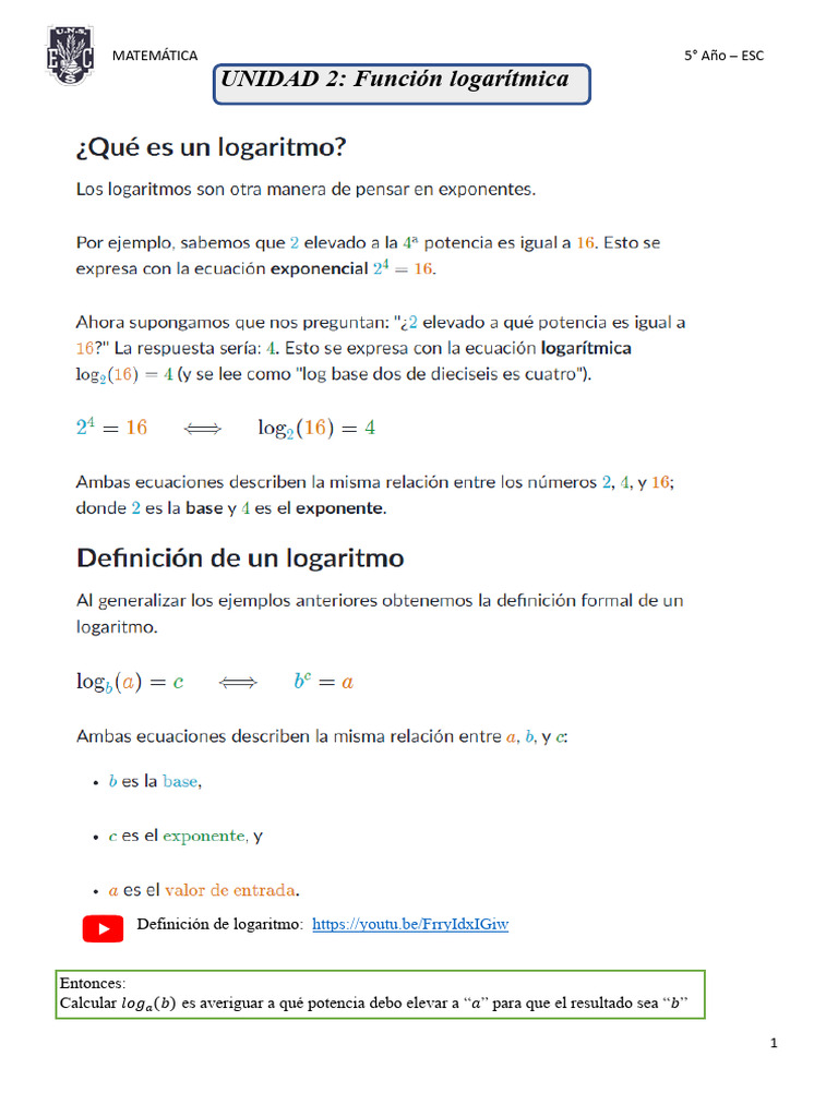 Dic Exp y Log 5° | PDF | Logaritmo | Funciones y mapeos