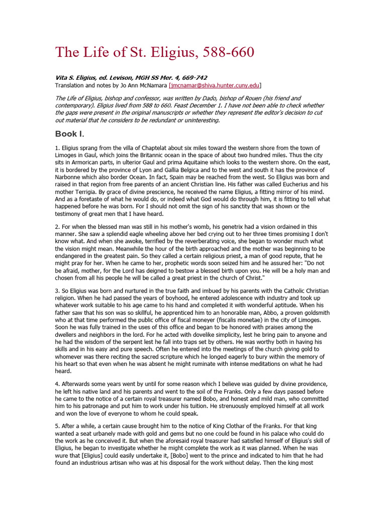 The Life and Legacy of St. Eligius | PDF | Prayer | Jesus