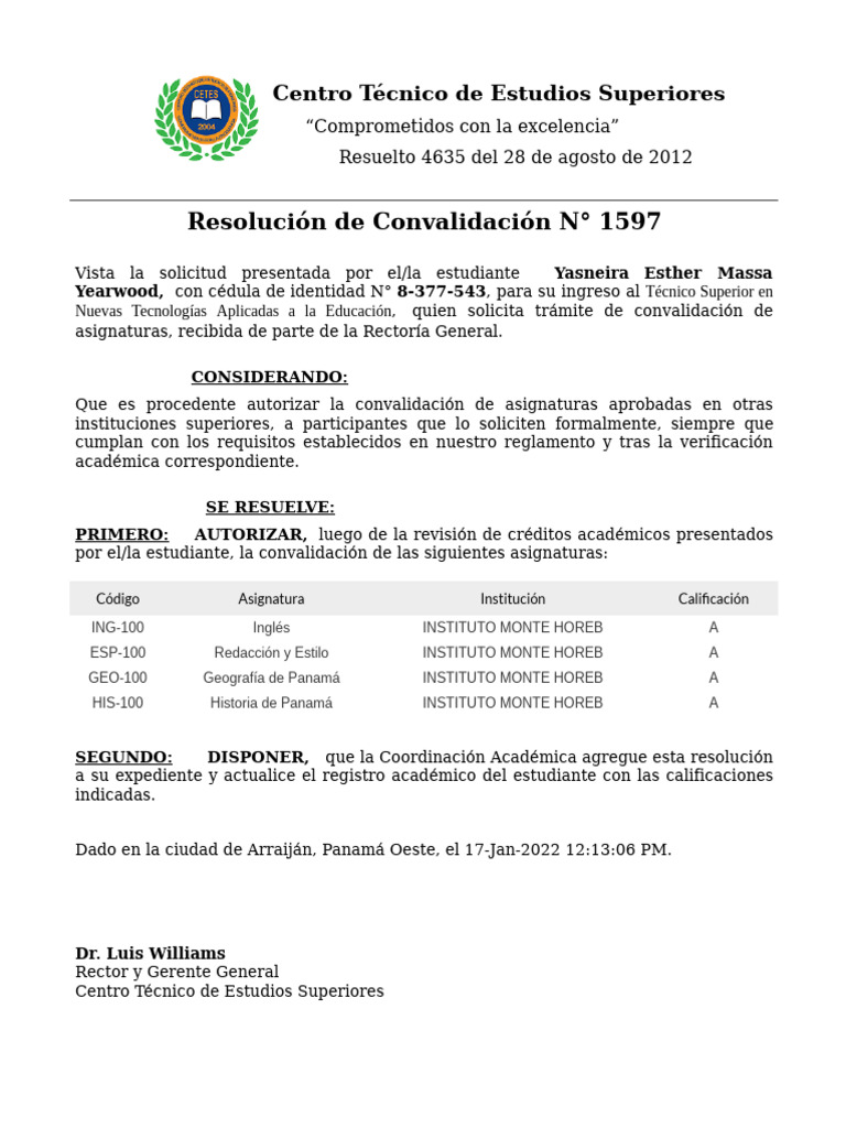 Resolución de Convalidación | PDF