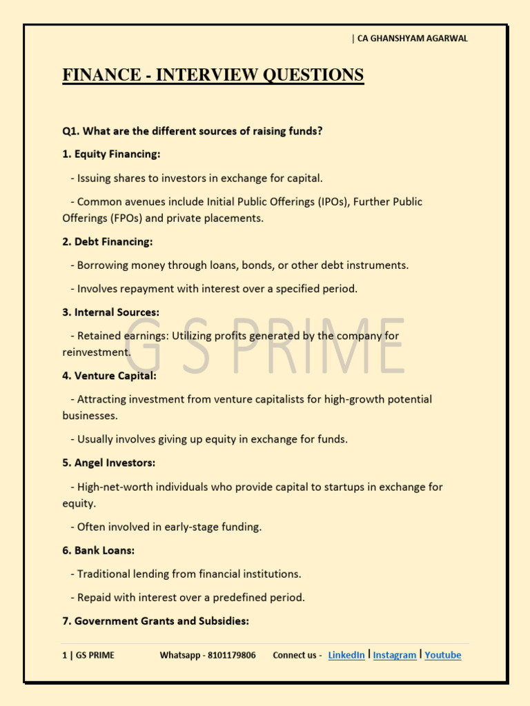 GSPrime Finance IB Fund Accounting Important Questions | PDF | Free ...