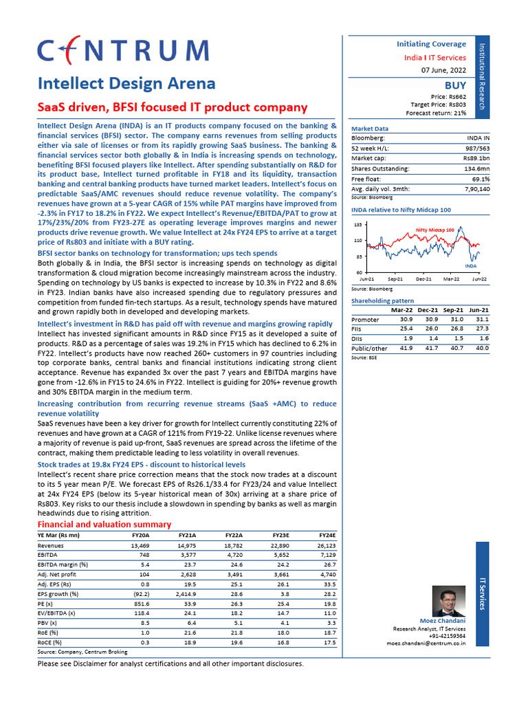 Centrum Broking Intellect Design Arena Initiating Coverage | PDF | Banks | Cloud Computing
