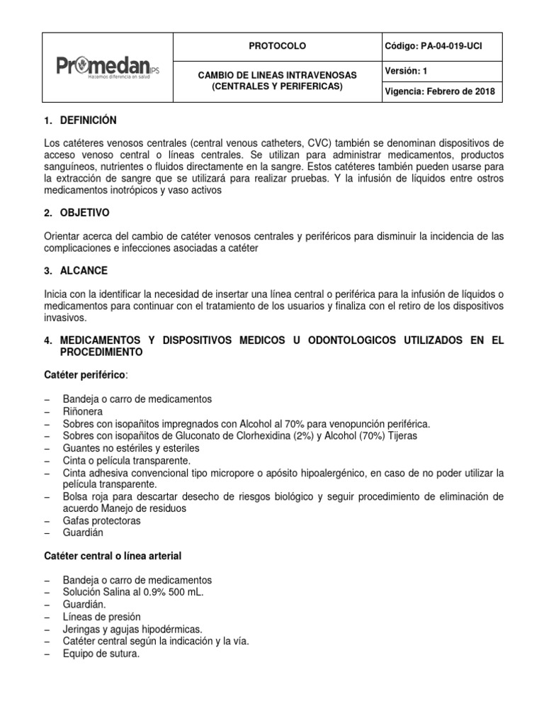 Pa 04 019 Uci Cambio De Lineas Intravenosas Descargar Gratis Pdf Terapia Intravenosa