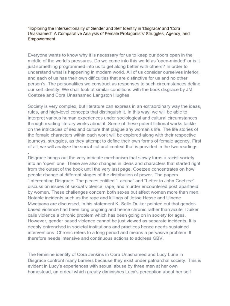 Gender and Self-Disgrace and Cora Unashamed | PDF | Gender Studies | Gender