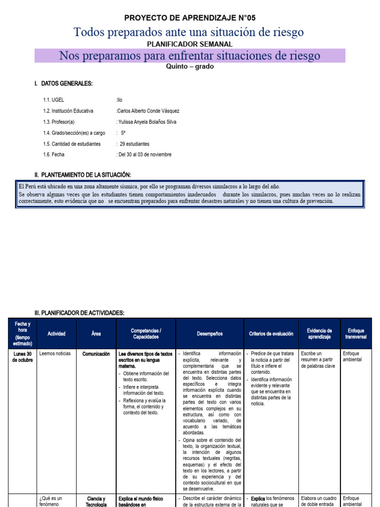 PROYECTO DE APRENDIZAJE del 30 al 3 | PDF