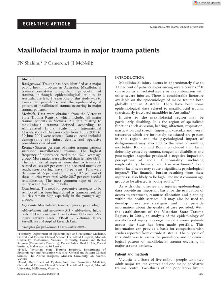 Australian - 2008 - Maxillofacial Trauma in Major Trauma Patients | PDF | Injury | Dentistry
