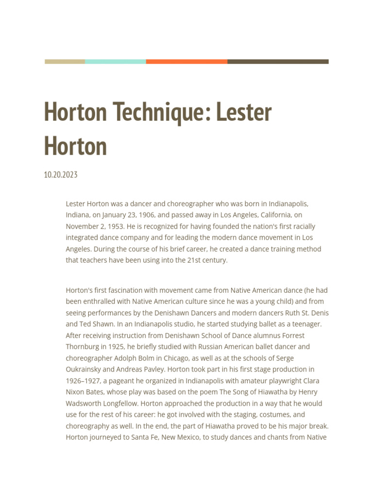 Horton Technique Lester Horton | PDF | Dances | Choreography