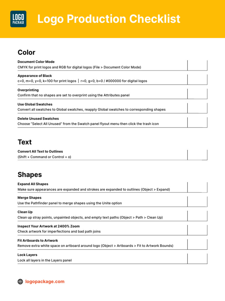 Logo Package Production Checklist | PDF