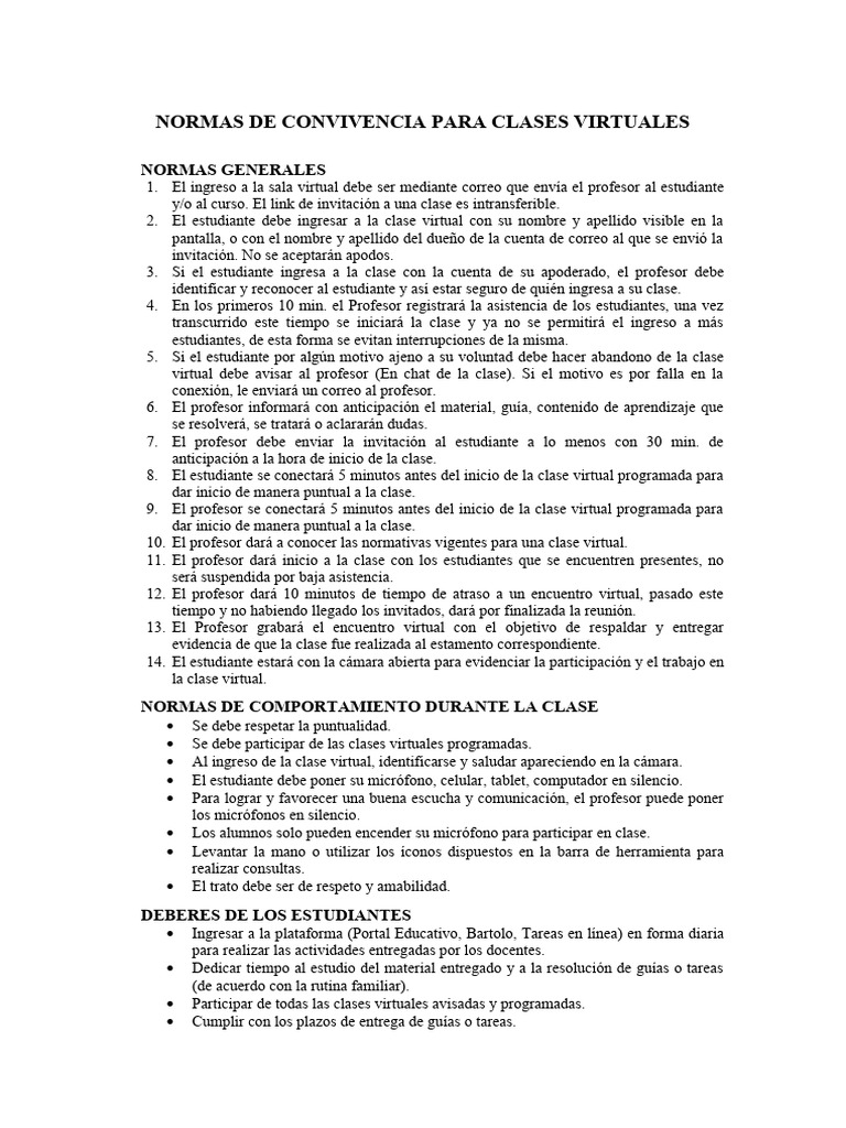 Normas para Clases Virtuales | PDF | Maestros | Chat en linea