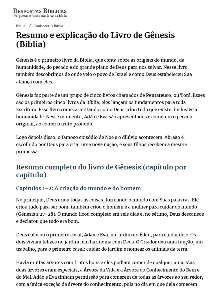 Resumo e Explicação Do Livro de Gênesis (Bíblia) - Respostas Bíblicas ...
