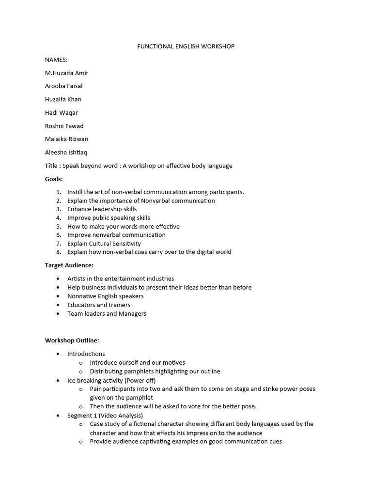 Functional English Workshop | PDF | Communication | Nonverbal Communication