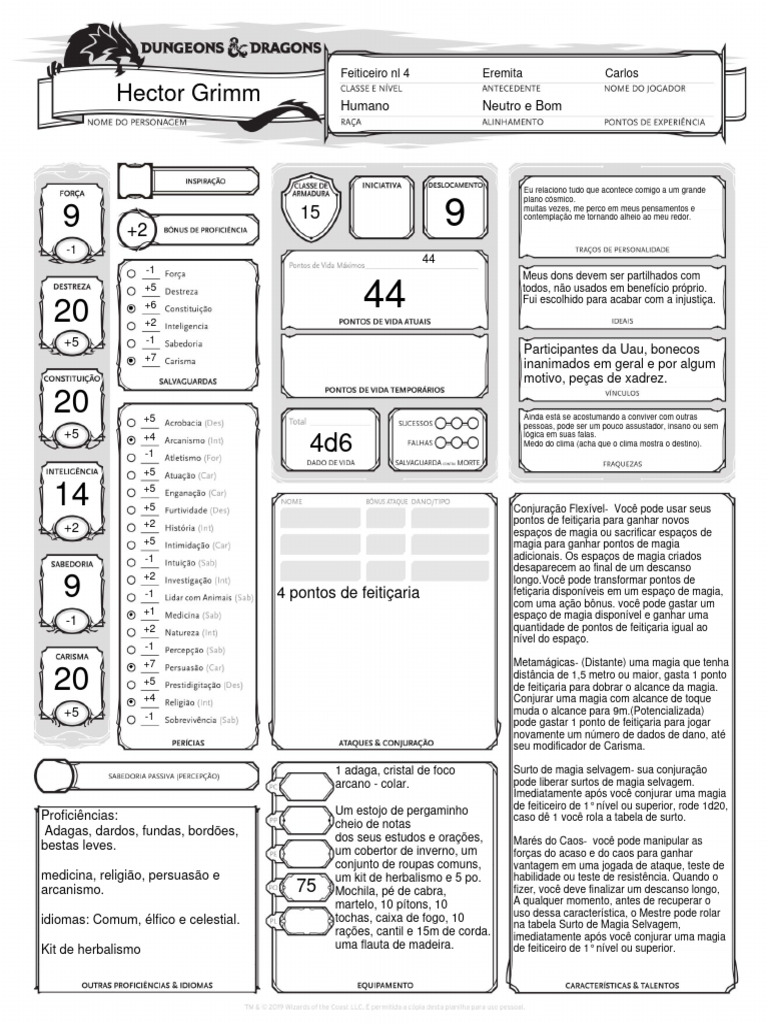 Ficha Oficial D&D HECTOR-3 | PDF