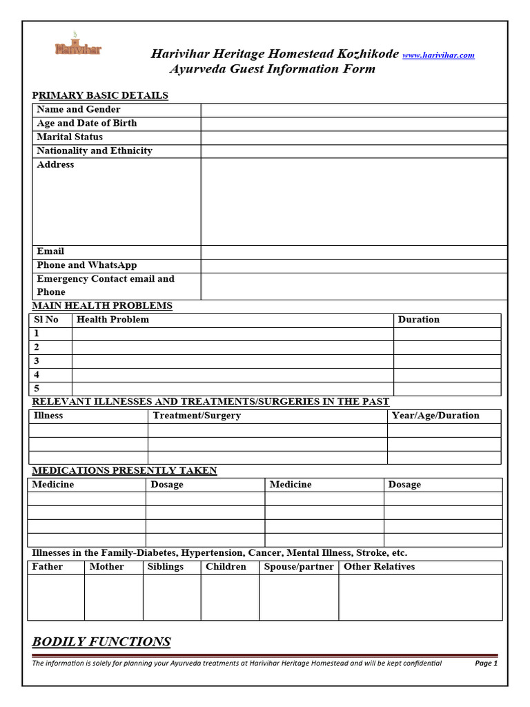 Ayurveda Patient Proforma | PDF