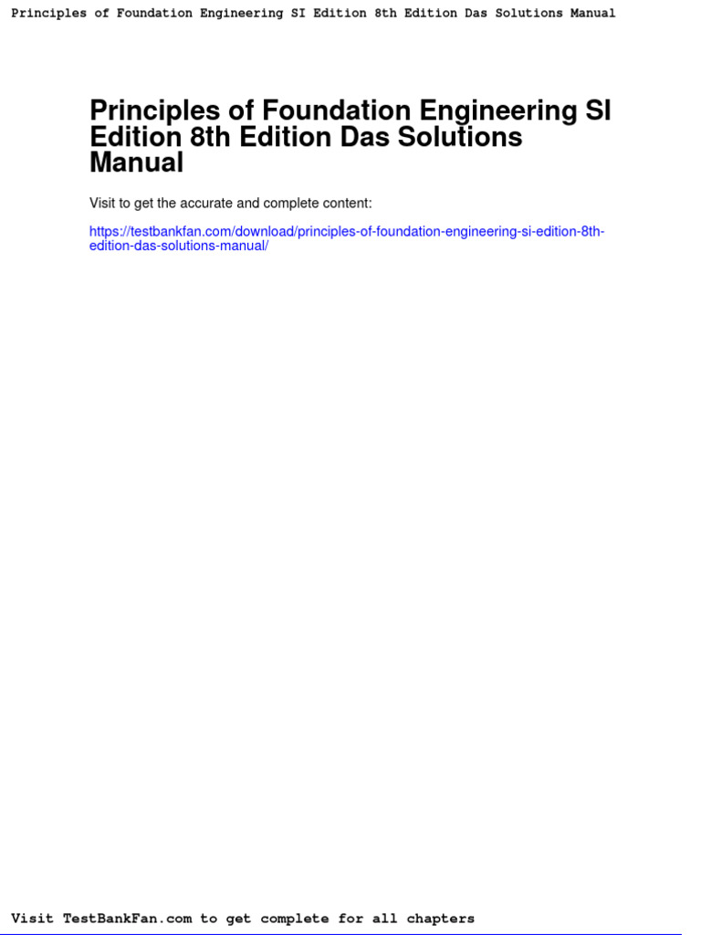 Principles of Foundation Engineering Si Edition 8th Edition Das Solutions Manual | PDF | United ...