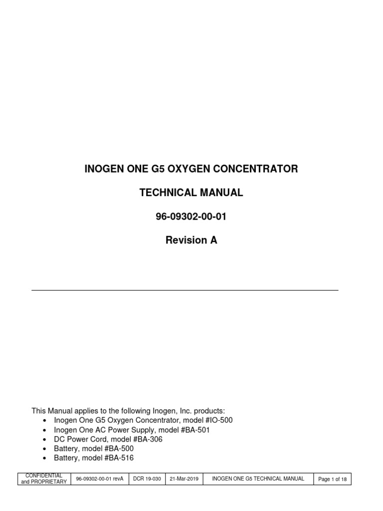 Inogen One G5 Technical Manual | PDF | Power Supply | Rechargeable Battery
