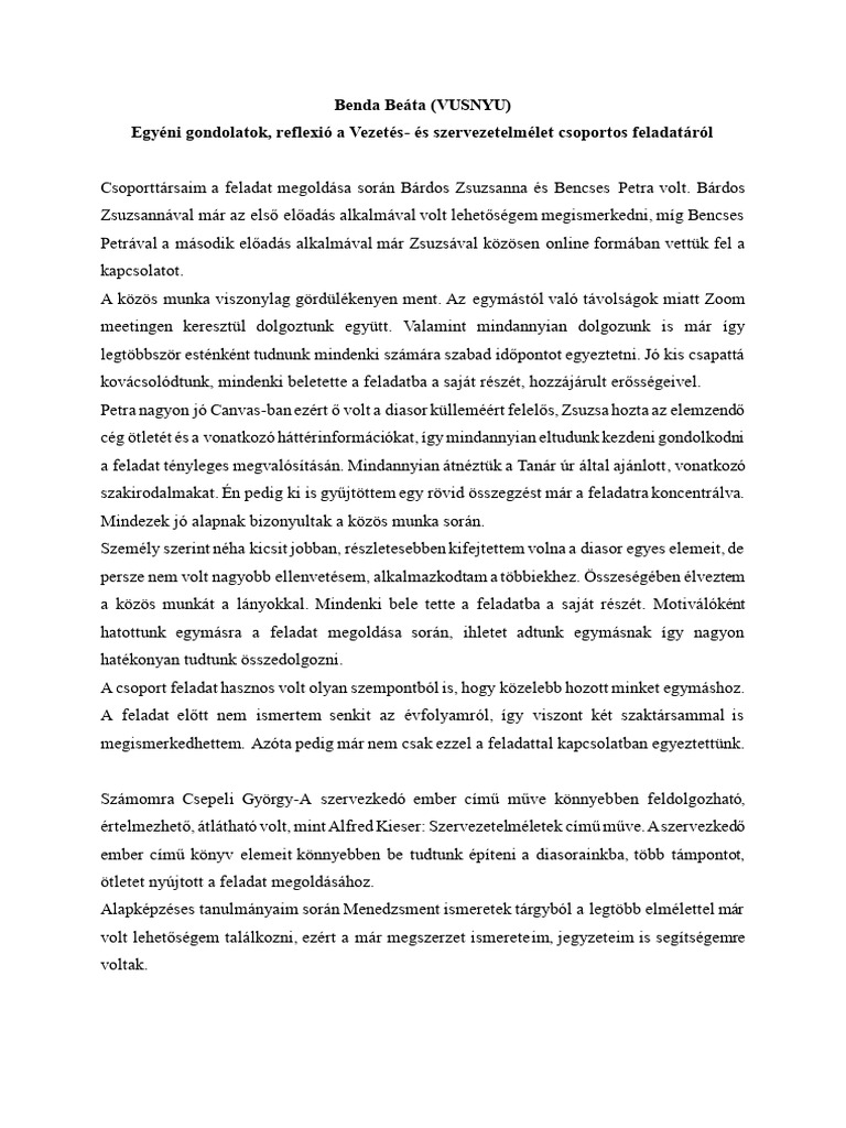 Benda - Beáta - Egyéni Gondolatok, Reflexió - Vezetés - És ...