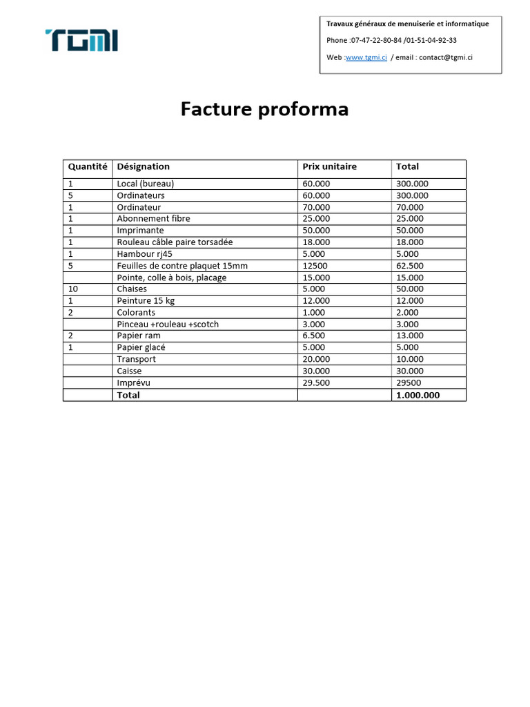 Facture Proforma pour Travaux Informatiques | PDF
