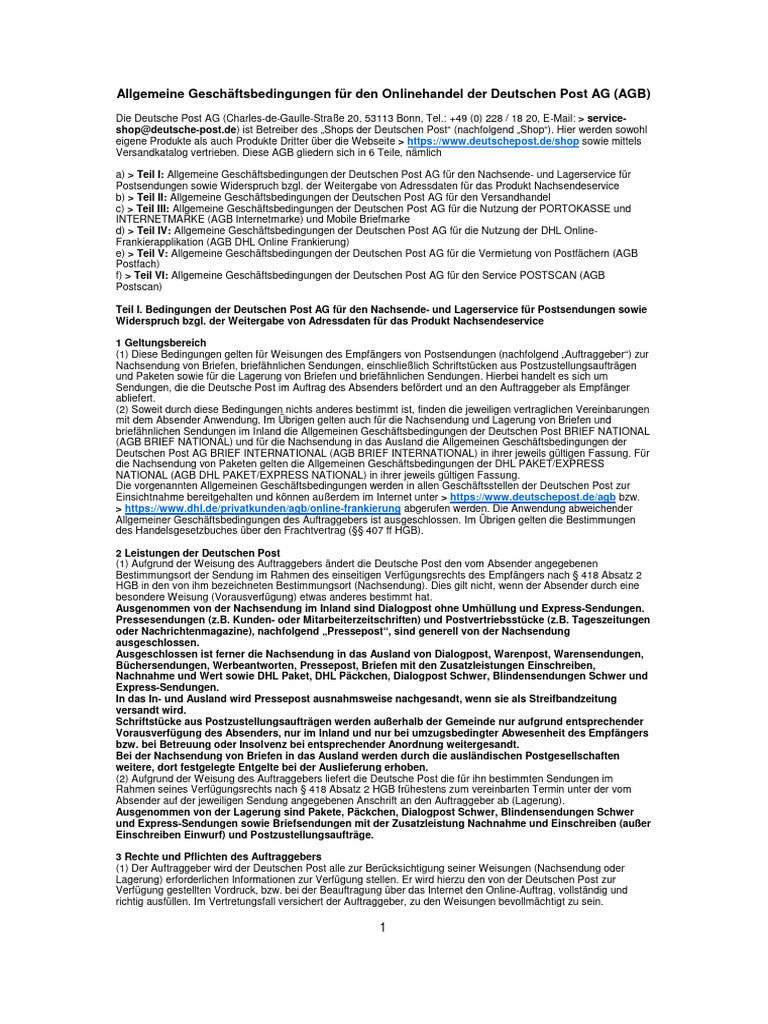 AGB Deutsche Post Shop | PDF