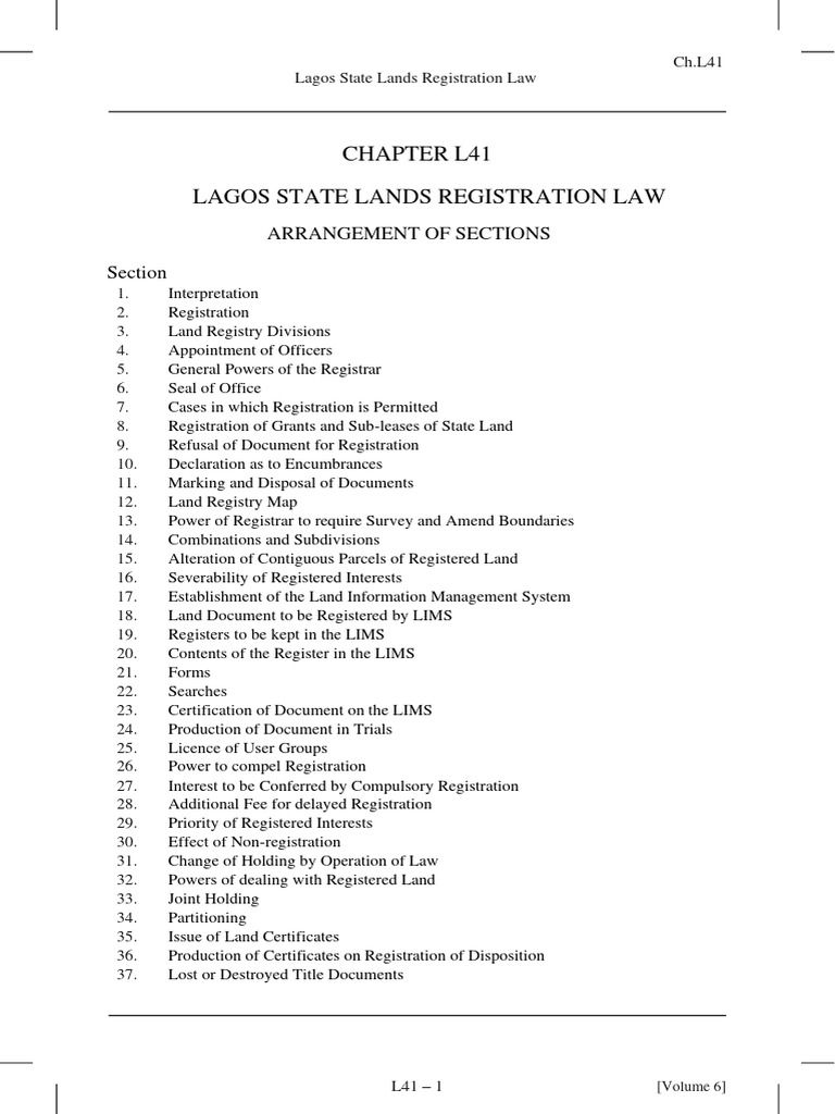 Lagos State Lands Registration Law Cap L41 Laws of Lagos State | PDF | Lease | Mortgage Law