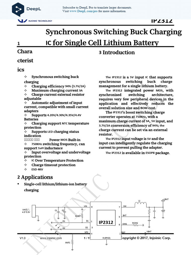 Synchronous Switching Buck Charging IC For Single Cell Lithium Battery ...