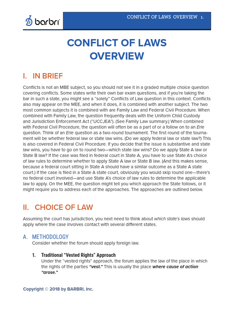 Conflicts of Law Overview | PDF | Choice Of Law | Tort