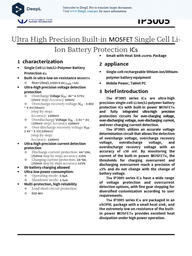 IP3005A - C181685 en | PDF | Rechargeable Battery | Mosfet