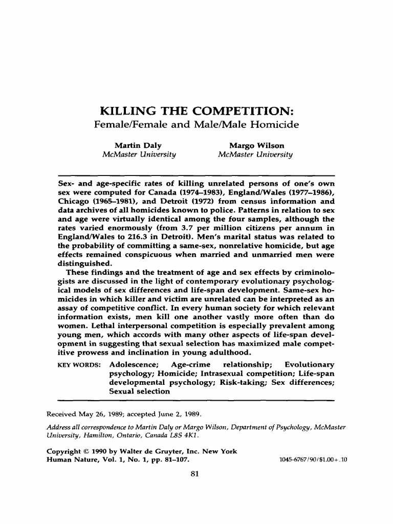 Daly Wilson 1990 Human Nature | PDF | Violence | Risk Aversion