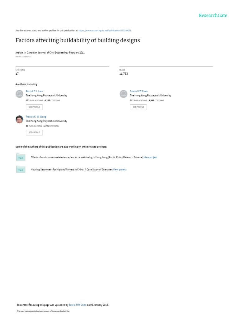 Factors Affecting Buildability of Building Designs: Canadian Journal of ...