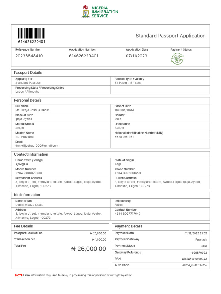 Standard Passport Application Details | PDF | Service Industries ...