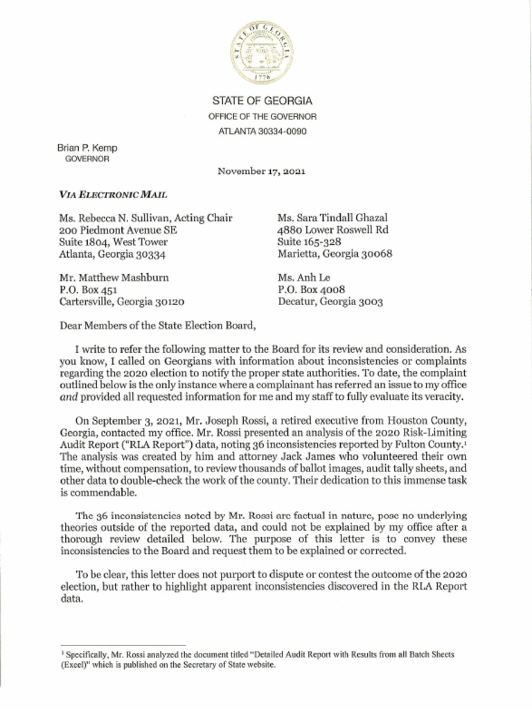 Governor Kemp Letter | PDF