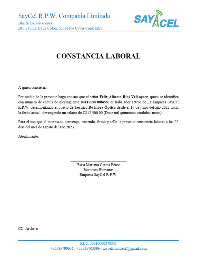 Constancia Laboral | PDF