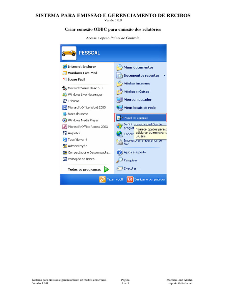 Emissao Recibo Criar Conexao ODBC | PDF | Famílias de sistemas operacionais | Engenharia de Software