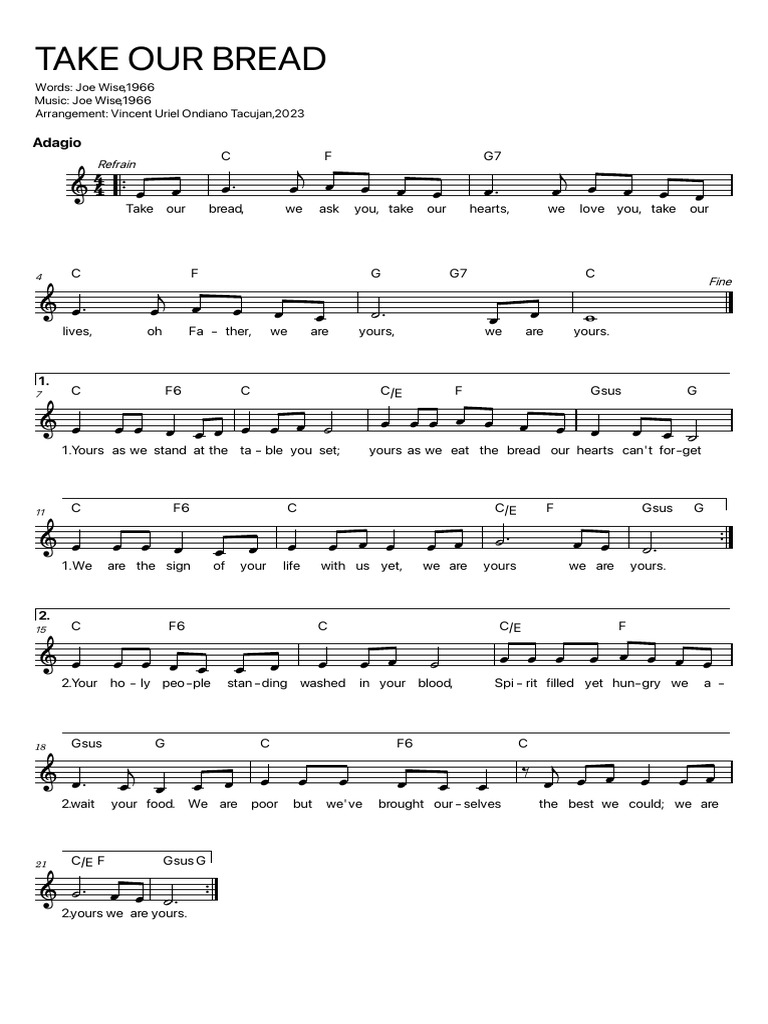 Joseph Wise - Take Our Bread We Ask You Misc Praise Songs Joe Wise ...