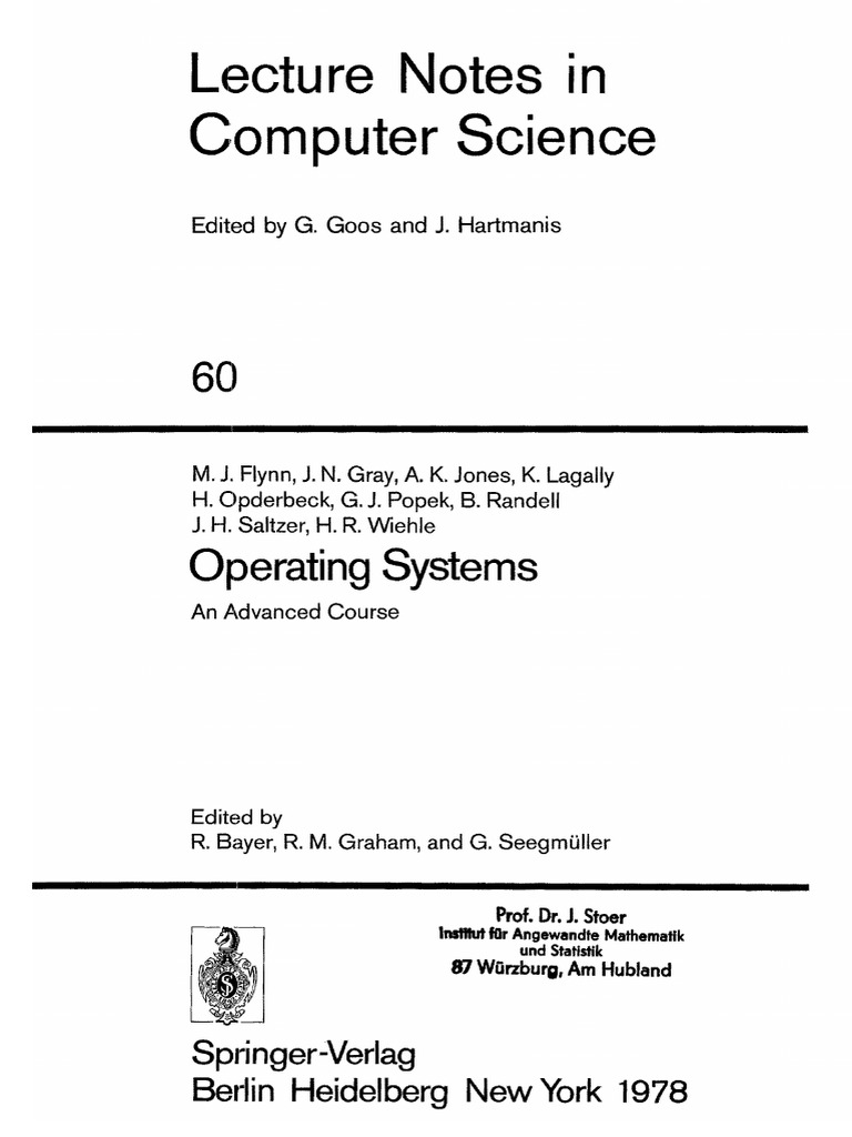 Operating Systems Lecture Notes in Computer Science Vol 80 Compress | PDF