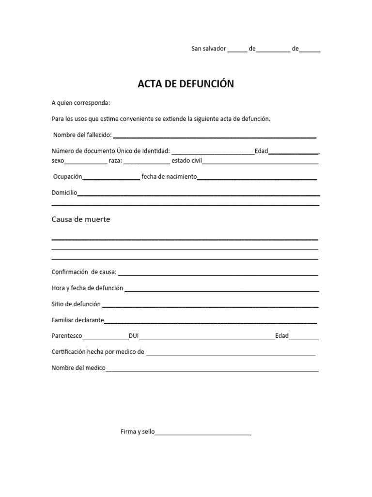 Modelo de Acta de Defunción 2024 | PDF