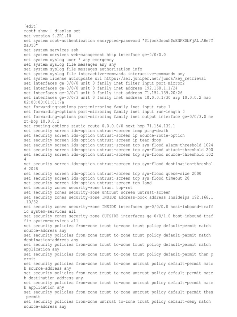 Set Commands Juniper | PDF | Firewall (Computing) | Computer Architecture