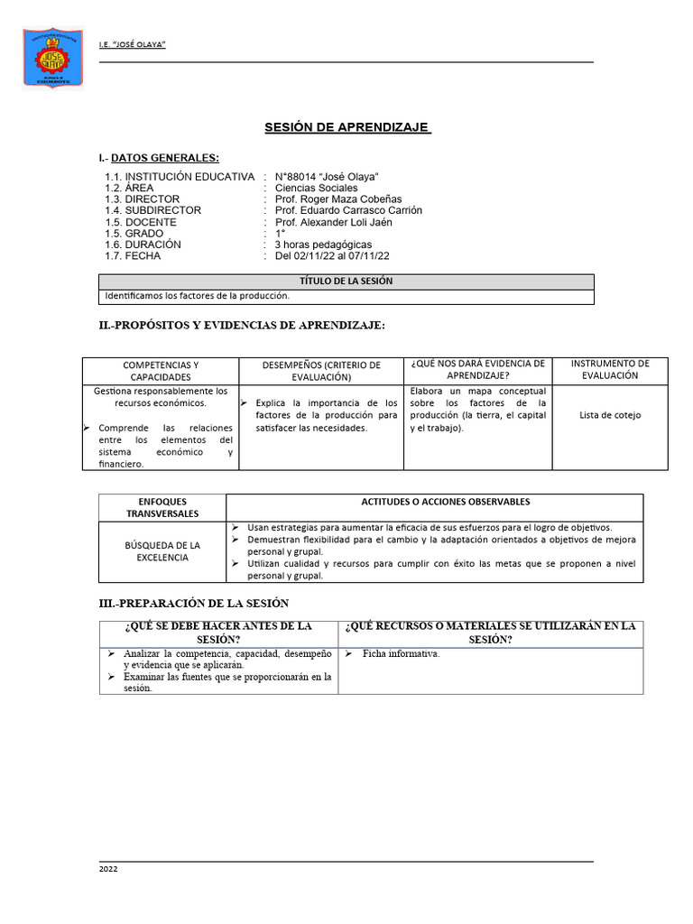 Sesión de Aprendizaje N°03 - Ciencias Sociales 1° | PDF | Evaluación | Aprendizaje