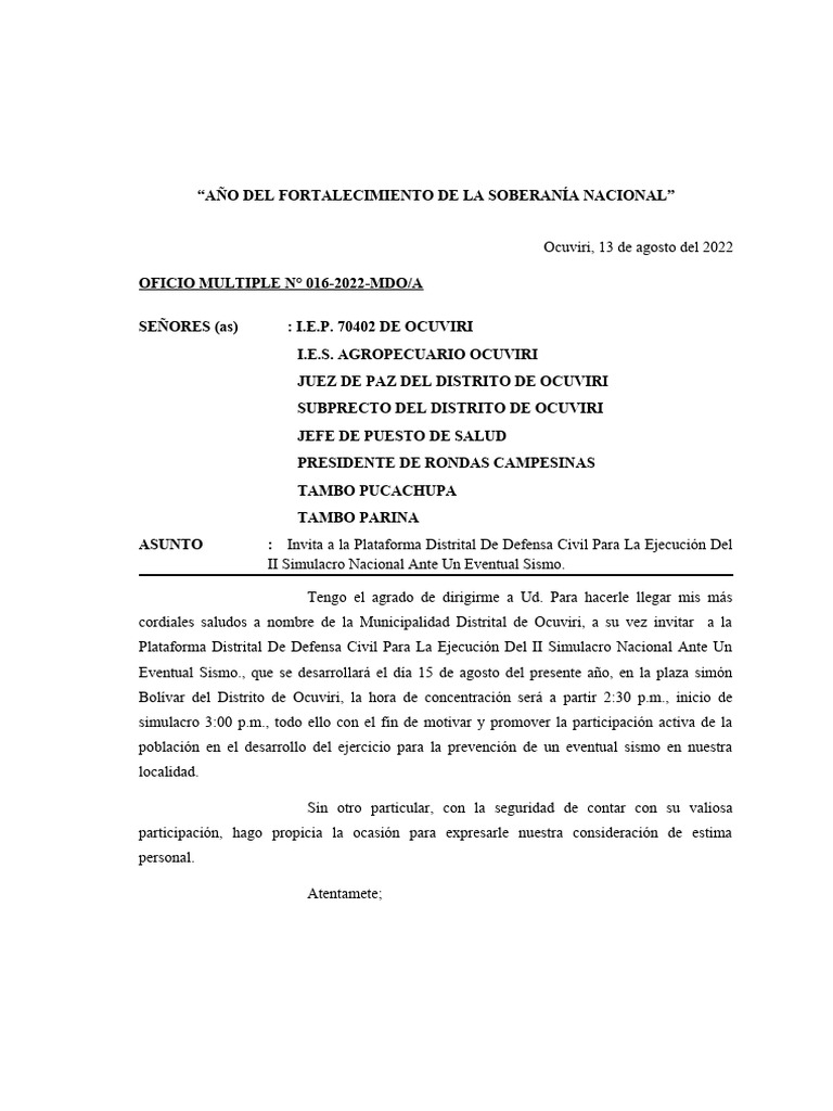 Invitación al II Simulacro Nacional | PDF | Hogar, jardinería y bricolaje