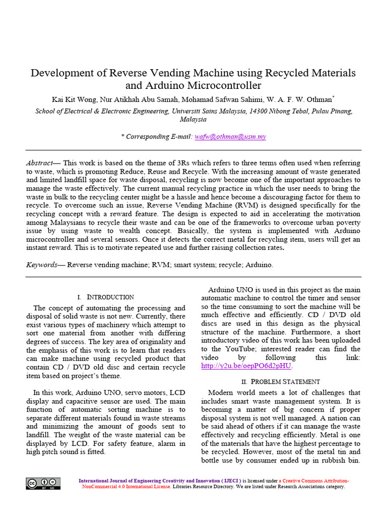 Development of Reverse Vending Machine U | Download Free PDF | Arduino ...