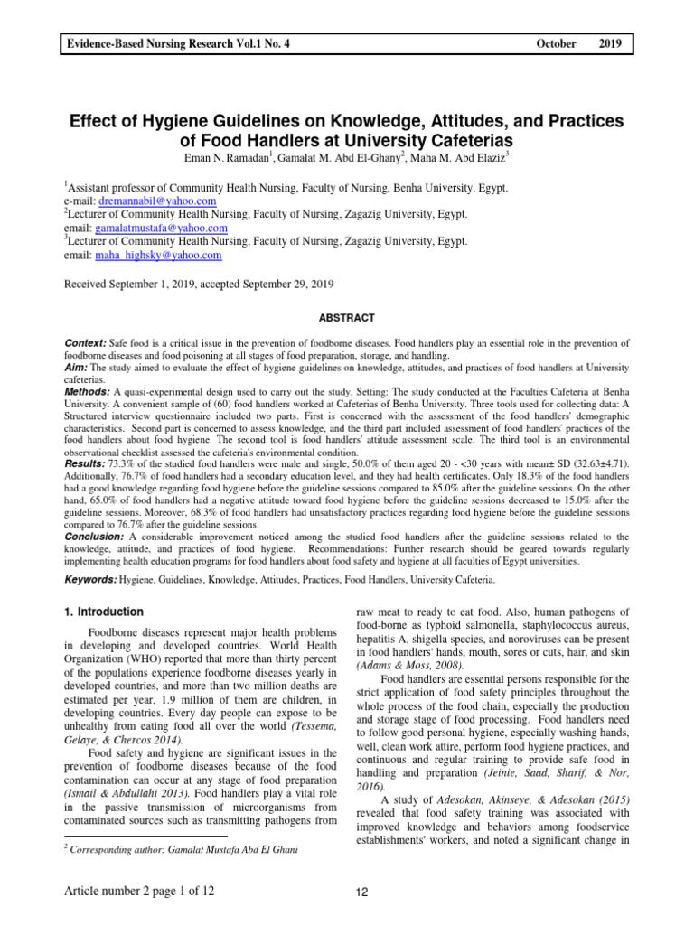 Hygiene Guidelines Impact on Food Handlers | PDF | Food Safety ...
