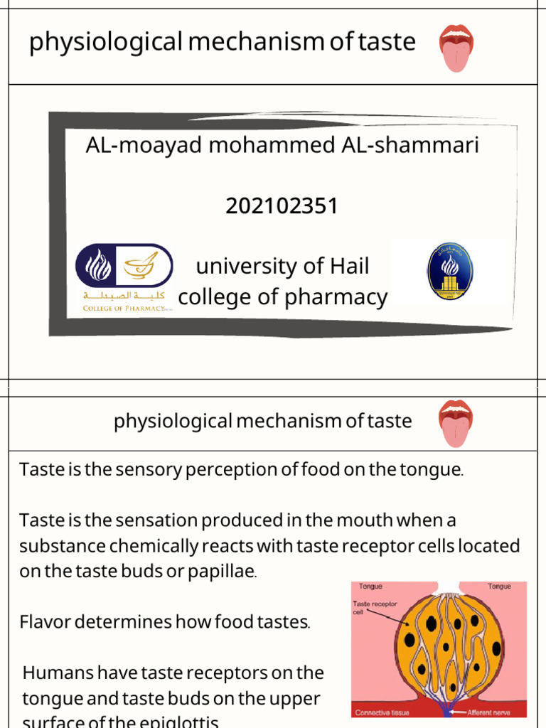 Ppt-Physiological Mechanism of Taste | PDF | Taste | Senses