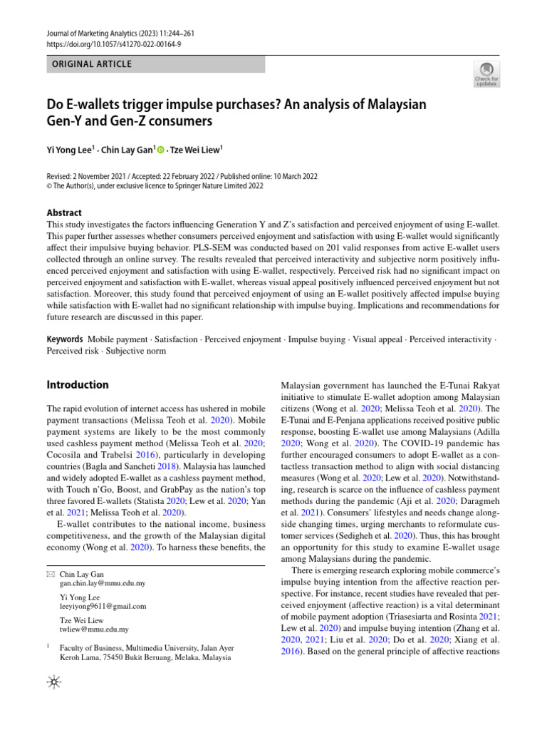 Do E Wallets Trigger Impulse Purchases? An Analysis of Malaysian Gen Y and Gen Z Consumers | PDF ...